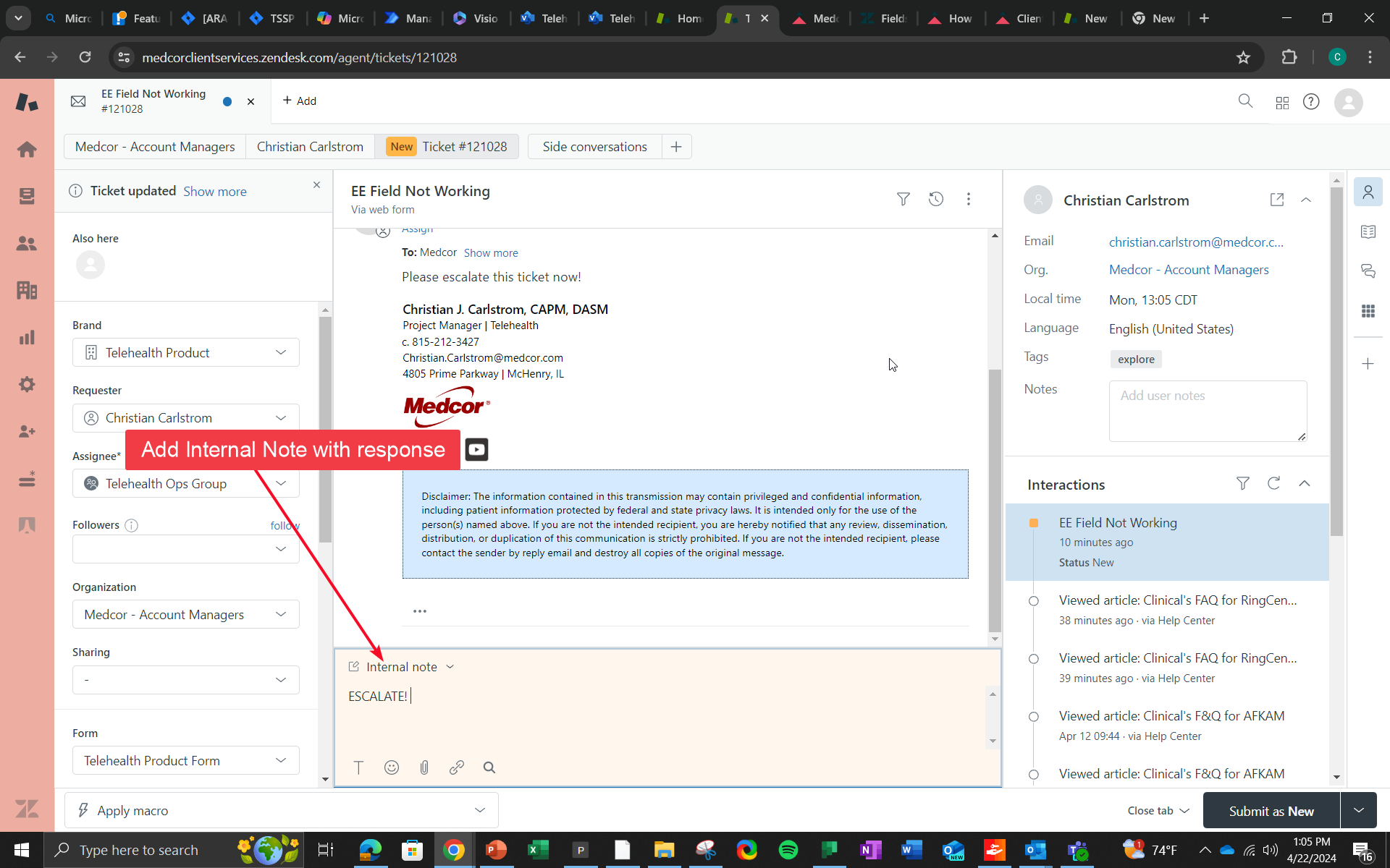 How do I escalate my current request and/or ticket? – Telehealth Product